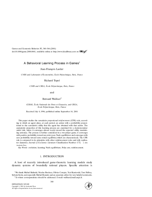 (PDF) A behavioral learning process in games | Bernard Walliser ...