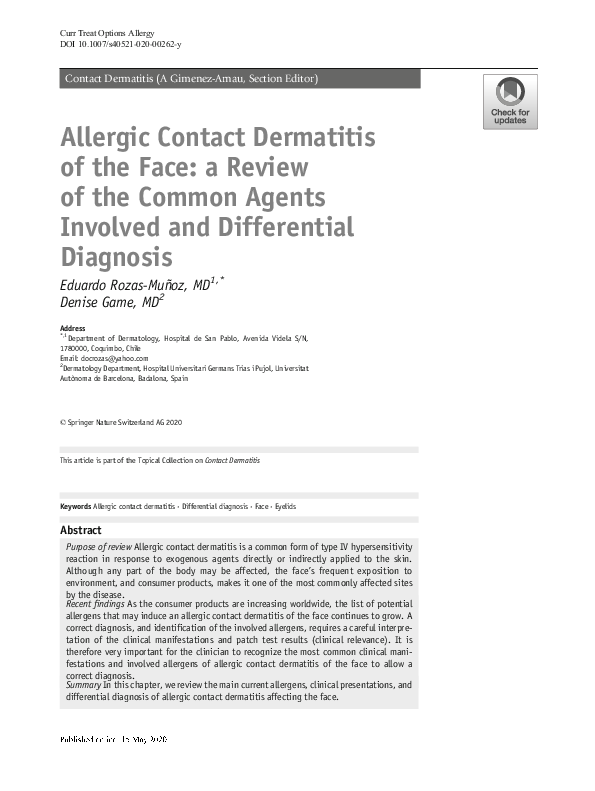 (PDF) Allergic Contact Dermatitis of the Face: a Review of the Common ...