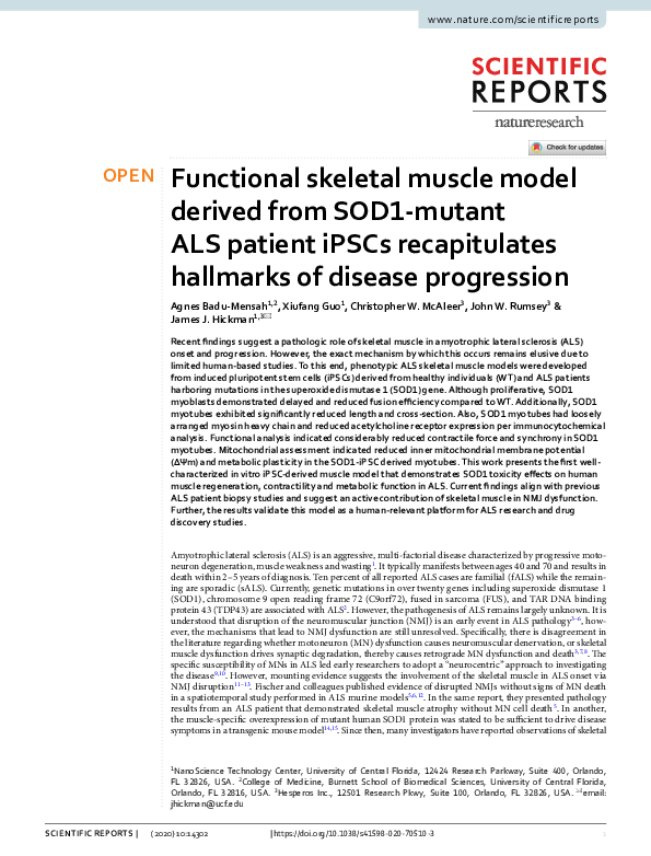 (PDF) Functional skeletal muscle model derived from SOD1-mutant ALS ...