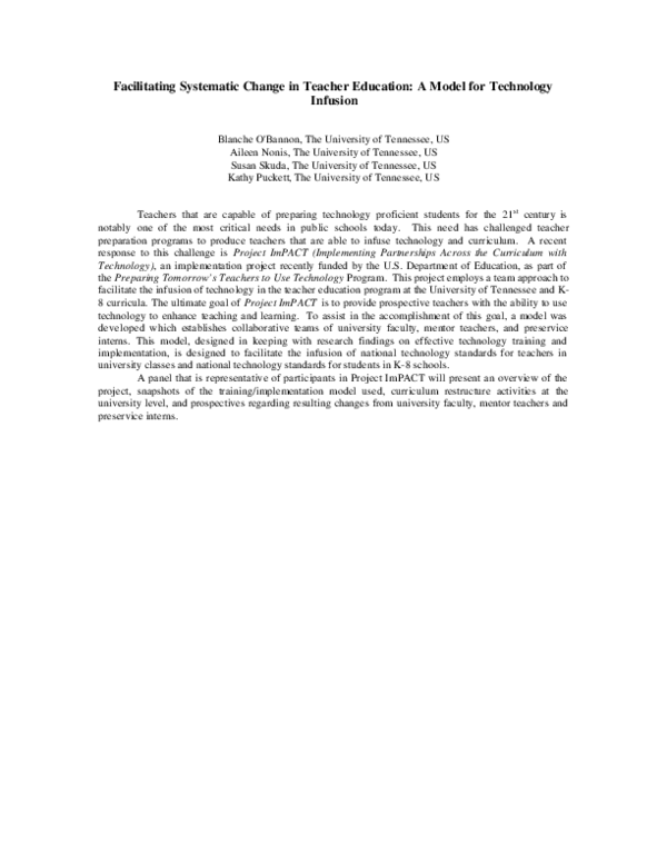 (PDF) Facilitating Systematic Change in Teacher Education: A Model for ...