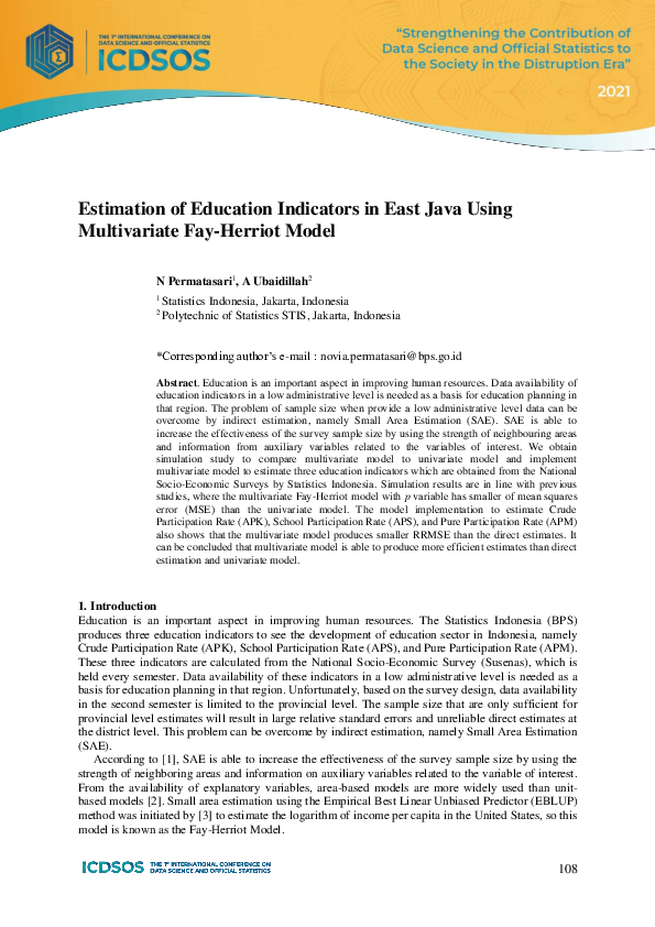 (PDF) Estimation of Education Indicators in East Java Using Multivariate Fay-Herriot Model