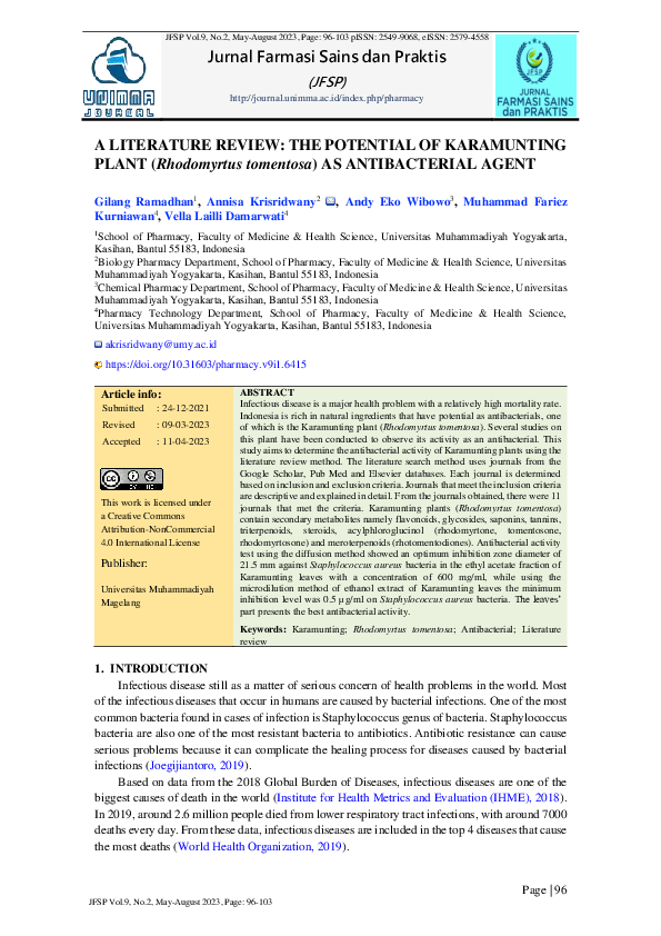 (PDF) A LITERATURE REVIEW: THE POTENTIAL OF KARAMUNTING PLANT ...