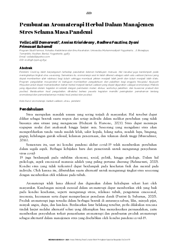(PDF) Pembuatan Aromaterapi Herbal Dalam Manajemen Stress Selama Masa Pandemi