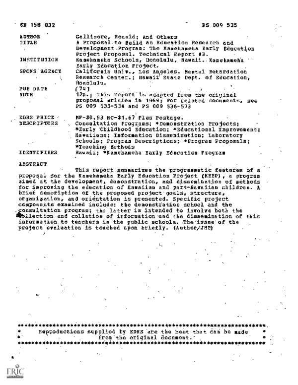 (PDF) A Proposal to Build an Education Research and Development Program: The Kamehameha Early ...