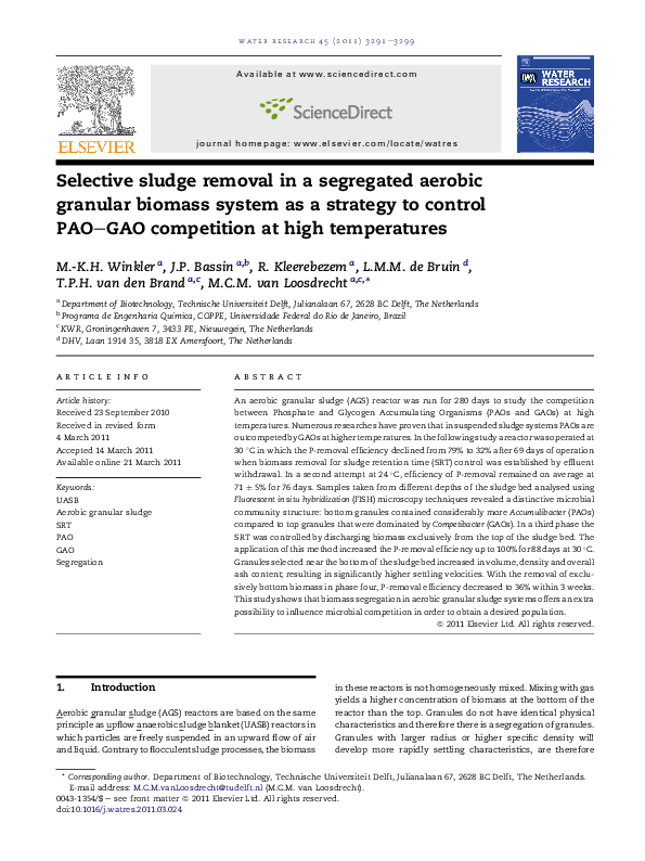 (PDF) Selective sludge removal in a segregated aerobic granular biomass ...