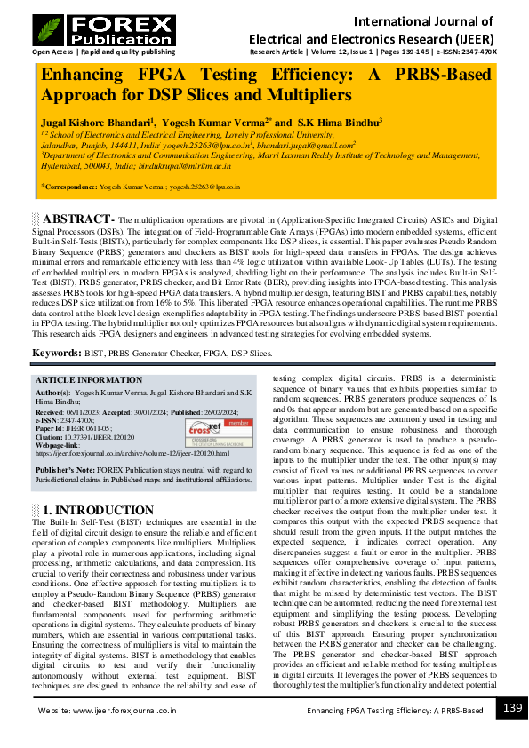 Pdf Enhancing Fpga Testing Efficiency A Prbs Based Approach For Dsp