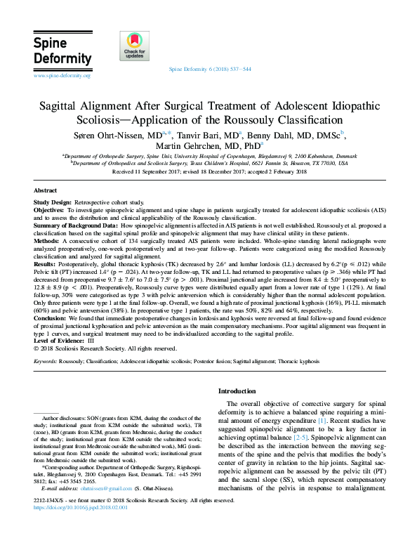 (PDF) Sagittal Alignment After Surgical Treatment of Adolescent ...