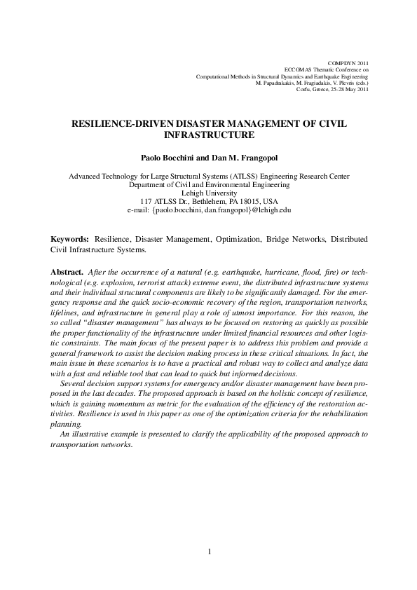 (PDF) Resilience-driven disaster management of civil infrastructure