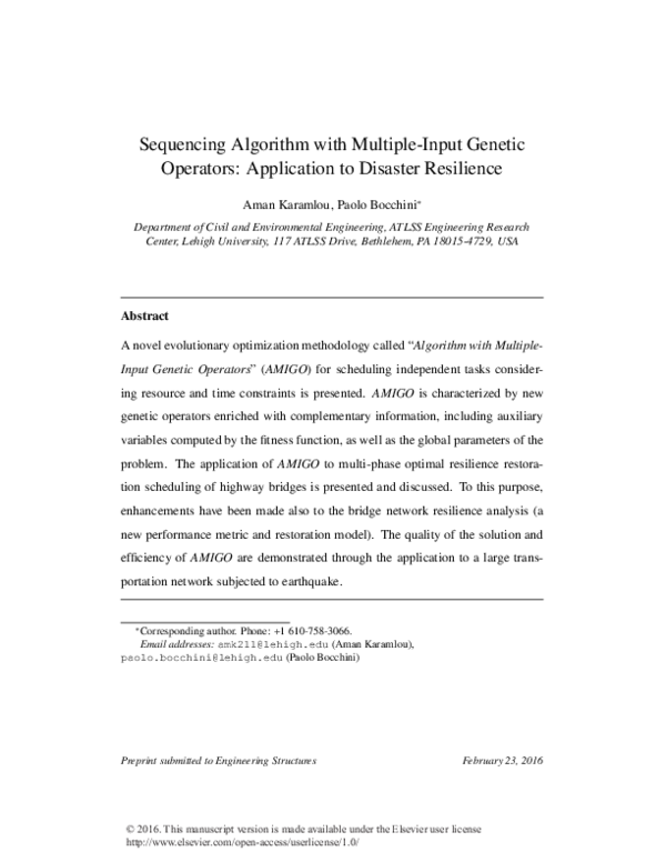 (PDF) Sequencing algorithm with multiple-input genetic operators: Application to disaster resilience