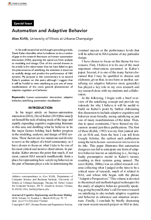 (PDF) Automation and Adaptive Behavior