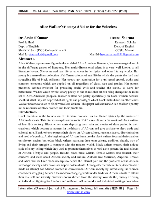 (PDF) Alice Walker's Poetry: A Voice for the Voiceless
