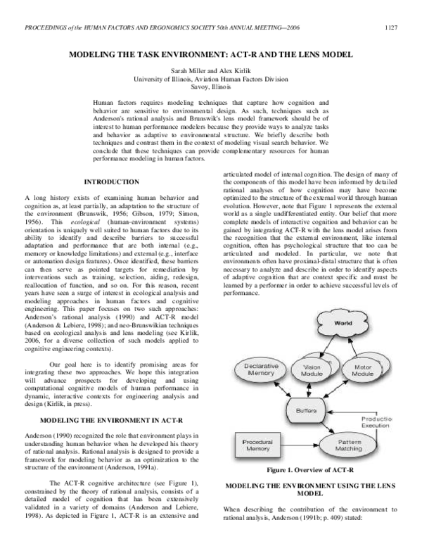 (PDF) Modeling the Task Environment: Act-R and the Lens Model