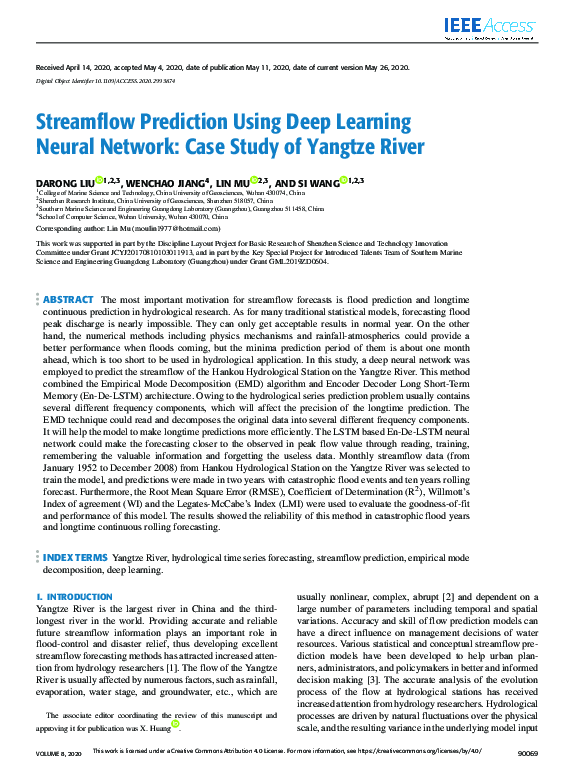 Pdf Streamflow Prediction Using Deep Learning Neural Network Case