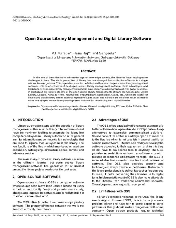 (PDF) Open Source Library Management and Digital Library Software
