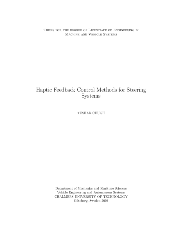 (PDF) Haptic Feedback Control Methods for Steering Systems