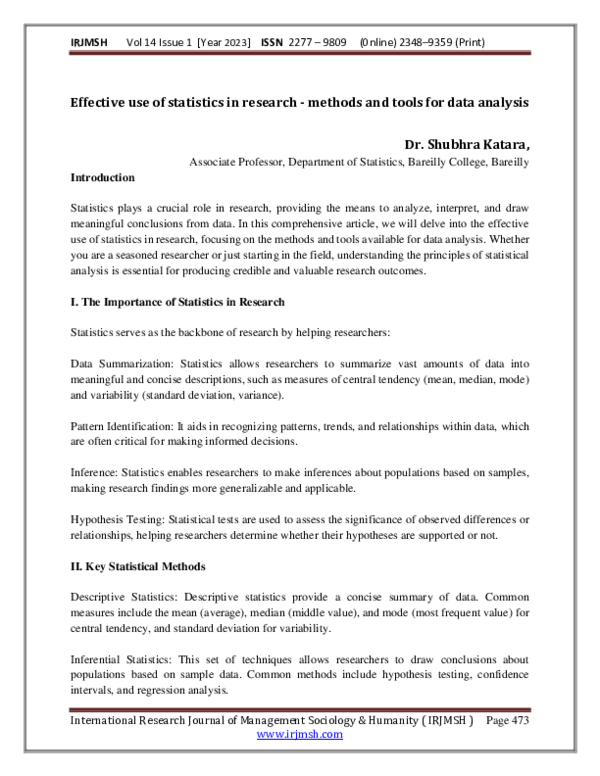 (PDF) effective use of statistics in research - methods and tools for ...