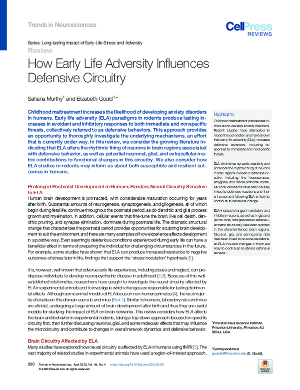 (PDF) How Early Life Adversity Influences Defensive Circuitry