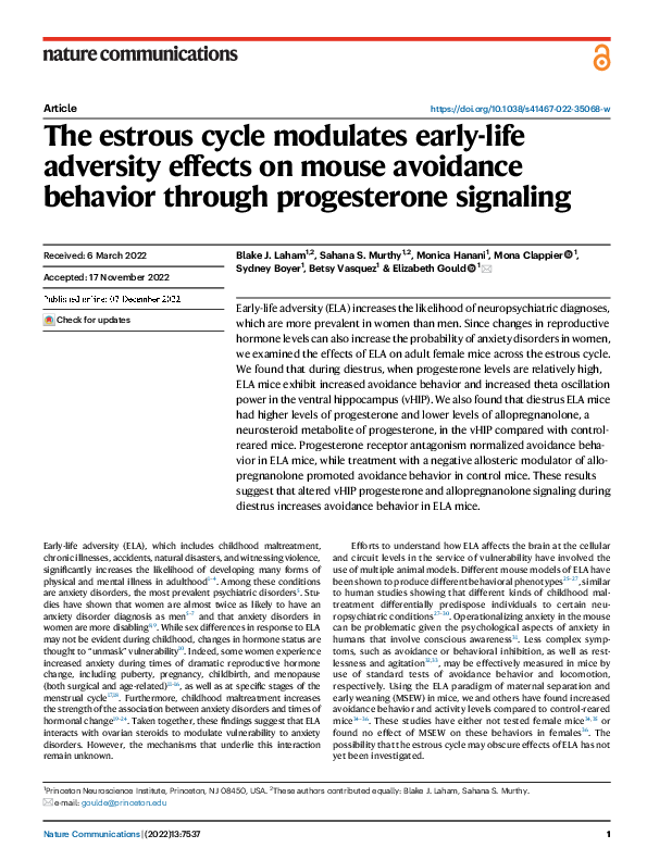 (PDF) Estrous Cycle Influences ELA on Mice Behavior