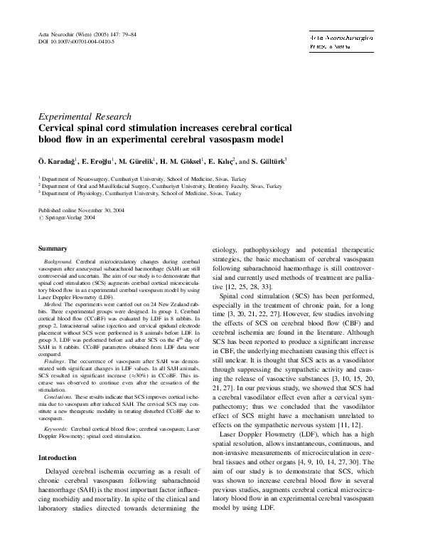 (PDF) Cervical spinal cord stimulation increases cerebral cortical ...