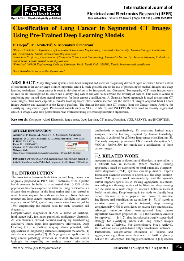 (PDF) Classification of Lung Cancer in Segmented CT Images Using Pre-Trained Deep Learning Models