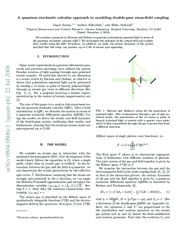 (PDF) Quantum stochastic calculus approach to modeling double-pass atom ...