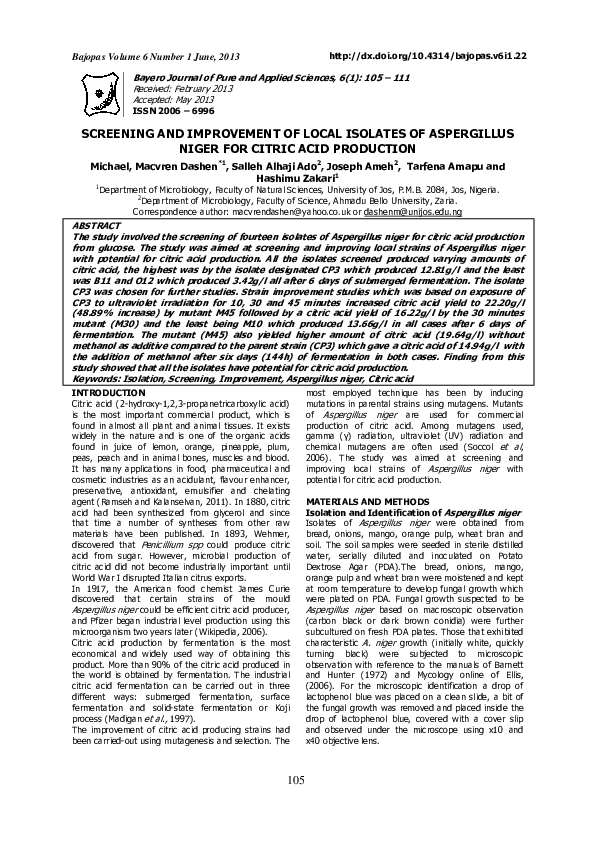 (PDF) Screening and Improvement of Local Isolates of Aspergillus Niger ...