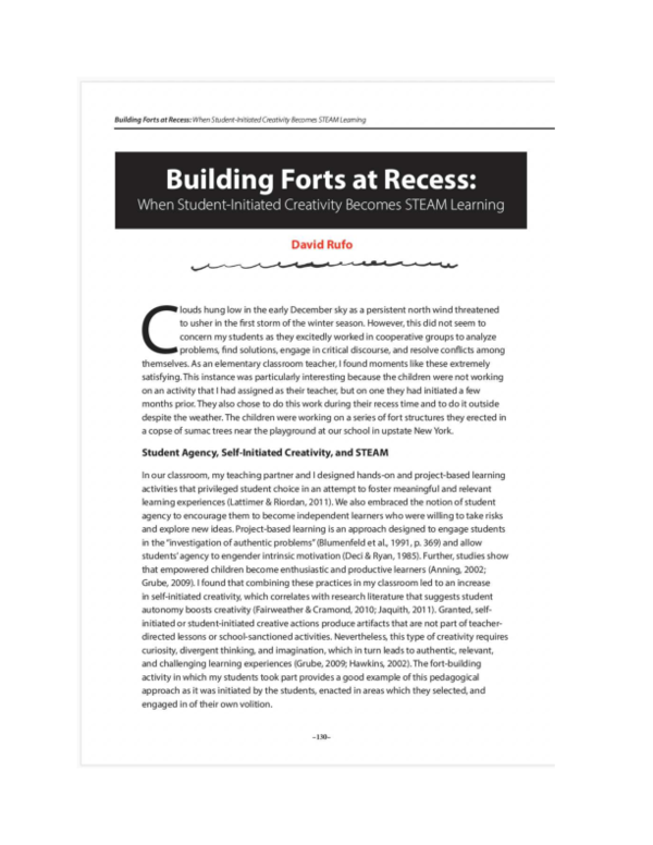 (PDF) Building Forts at Recess When Student Initiated Creativity ...
