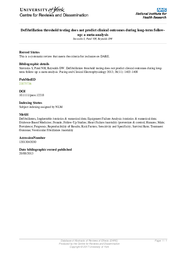 (PDF) Defibrillation Threshold Testing Does Not Predict Clinical ...