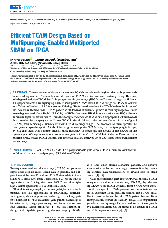 (PDF) Efficient TCAM Design Based on Multipumping-Enabled Multiported SRAM on FPGA