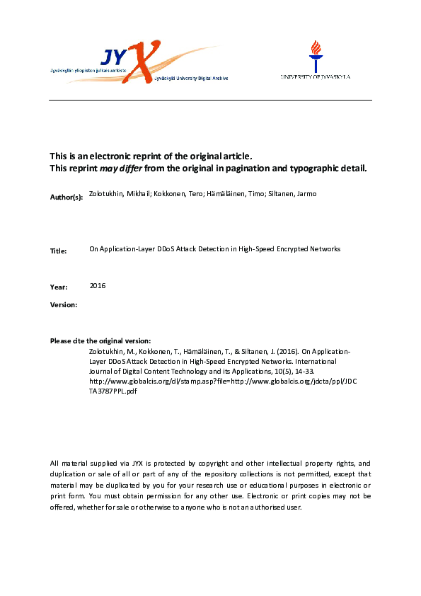 Pdf On Application Layer Ddos Attack Detection In High Speed