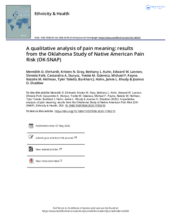 (PDF) A qualitative analysis of pain meaning: results from the Oklahoma ...