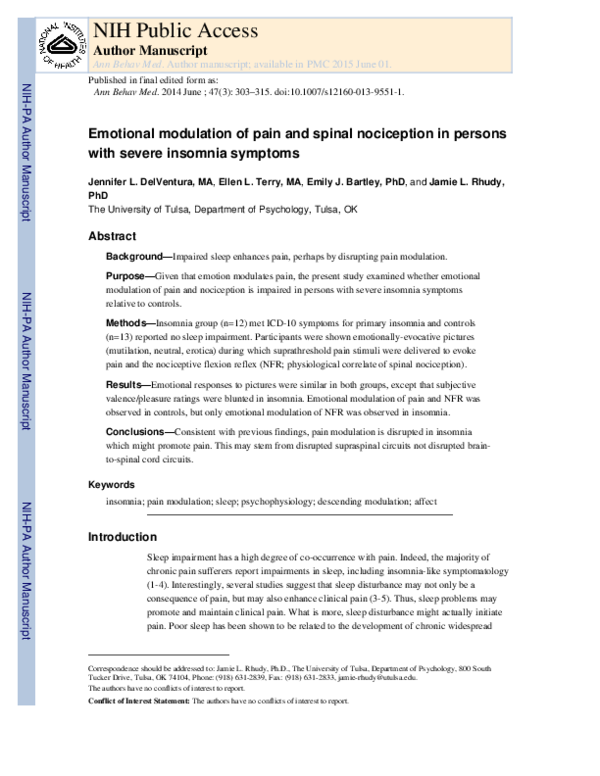 (PDF) Emotional Modulation of Pain and Spinal Nociception in Persons ...