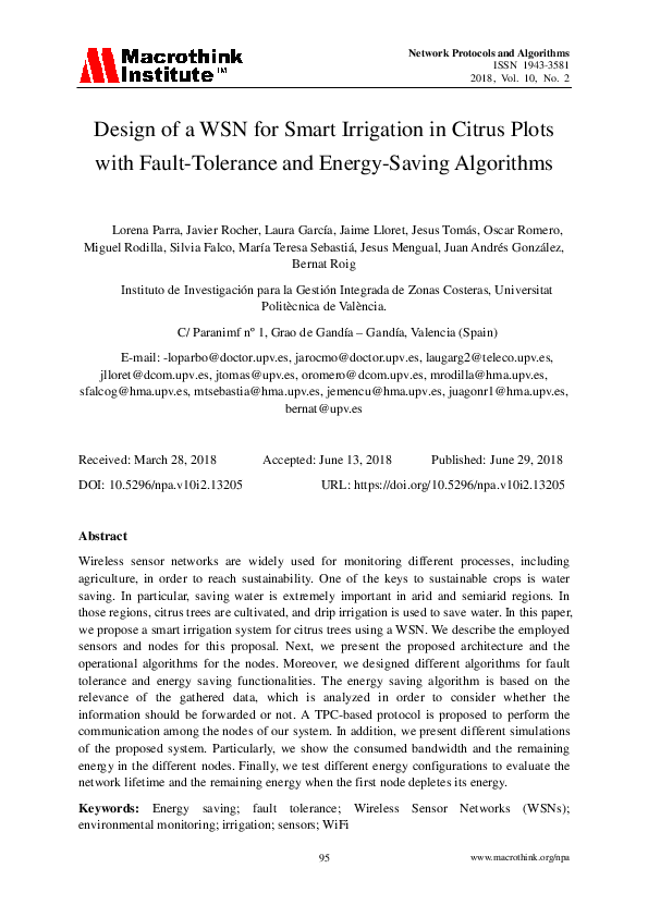 (PDF) Design of a WSN for smart irrigation in citrus plots with fault-tolerance and energy ...