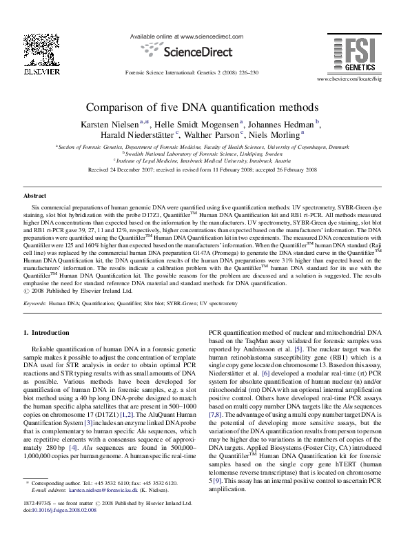 (PDF) Comparison of five DNA quantification methods | Niels Morling ...