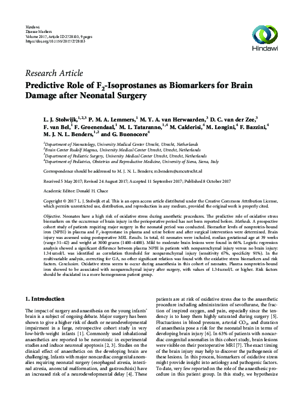 (PDF) F2-Isoprostanes as Brain Injury Biomarkers