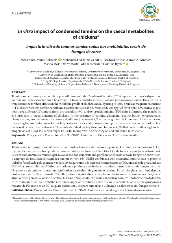 (PDF) In vitro impact of condensed tannins on the caecal metabolites of ...