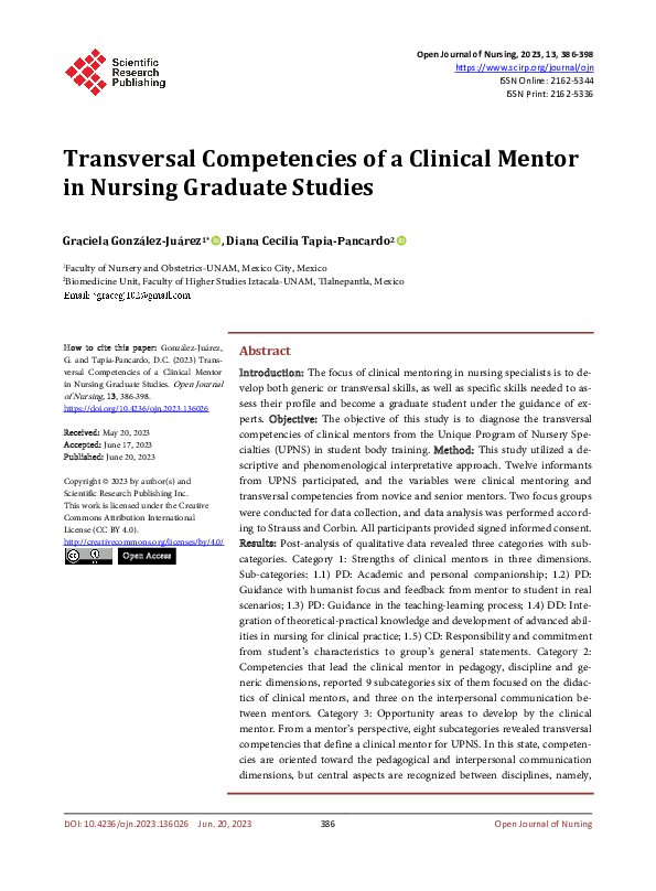 (PDF) Transversal Competencies of a Clinical Mentor in Nursing Graduate Studies