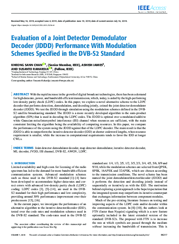 (PDF) Joint Detector Demodulator Decoder vs LDPC