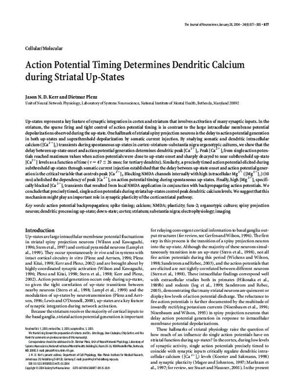 (PDF) Action Potential Timing Determines Dendritic Calcium during ...