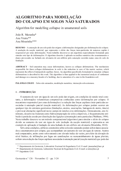 (PDF) Algoritmo para modelação Do colapso em solos não saturados