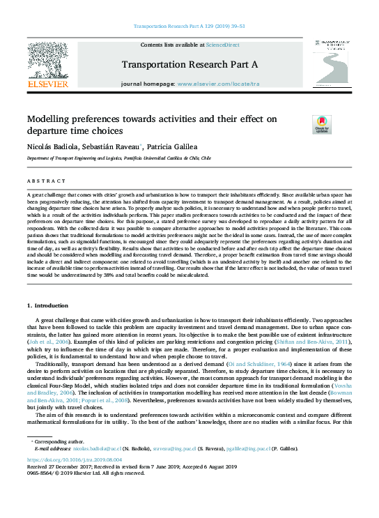 (PDF) Modelling preferences towards activities and their effect on departure time choices