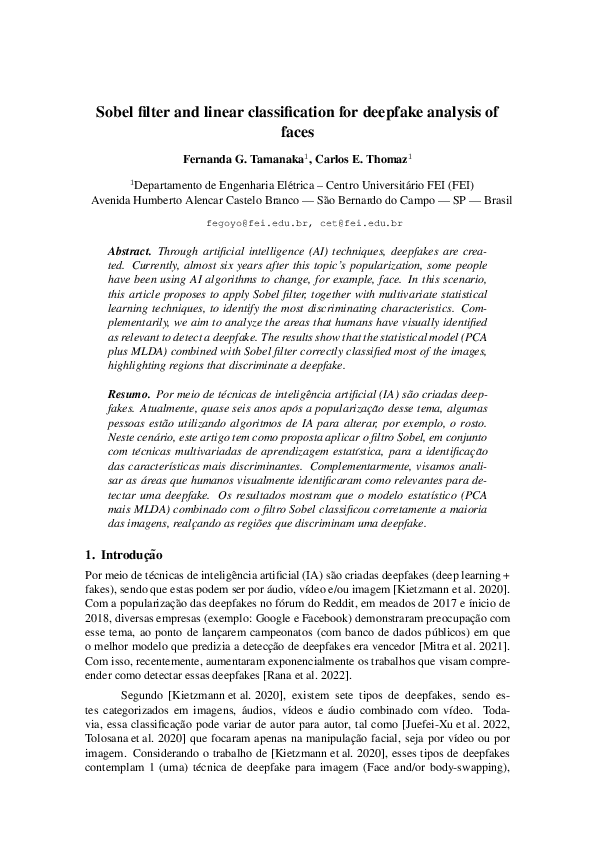 (PDF) Sobel filter and linear classification for deepfake analysis of faces
