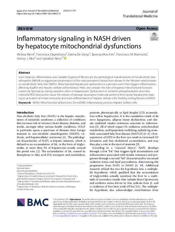 (PDF) Inflammatory signaling in NASH driven by hepatocyte mitochondrial ...