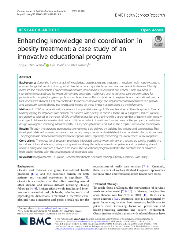 (PDF) Enhancing knowledge and coordination in obesity treatment: a case ...