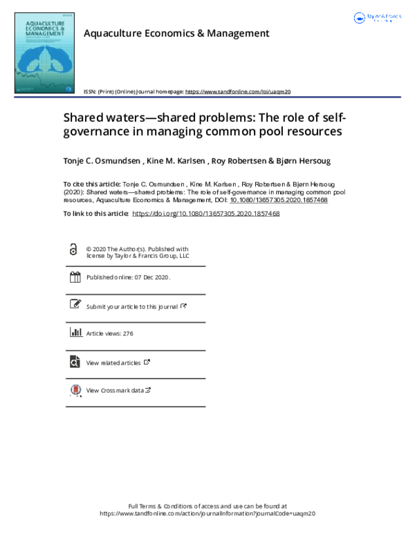 (PDF) Shared waters—shared problems: The role of self-governance in ...