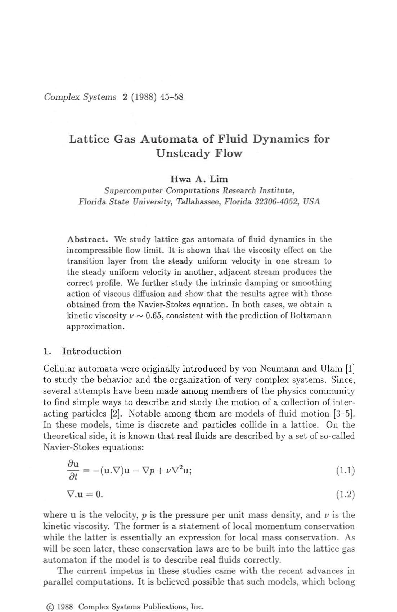 (PDF) Lattice gas automata of fluid dynamics for unsteady flow