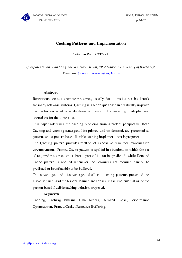 (PDF) Caching Patterns and Implementation