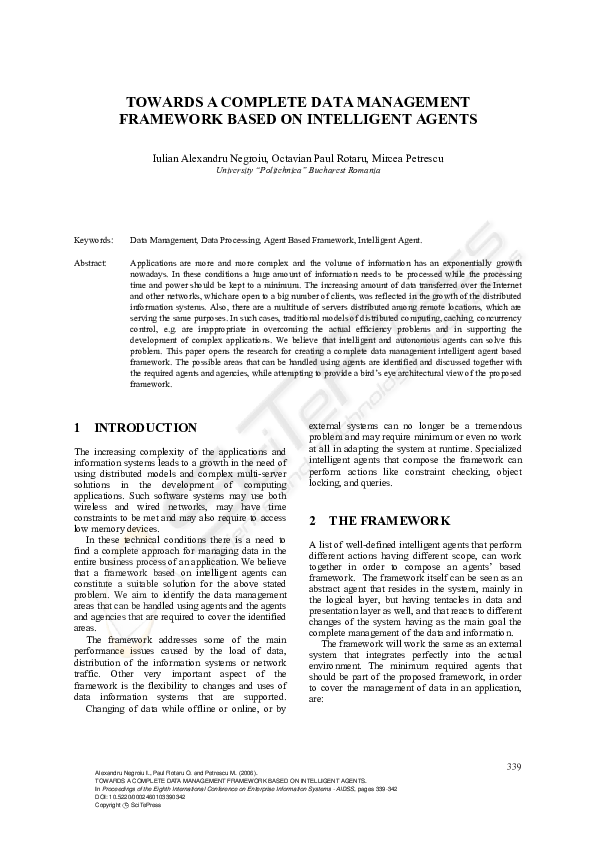 (PDF) Towards a Complete Data Management Framework Based on Intelligent Agents