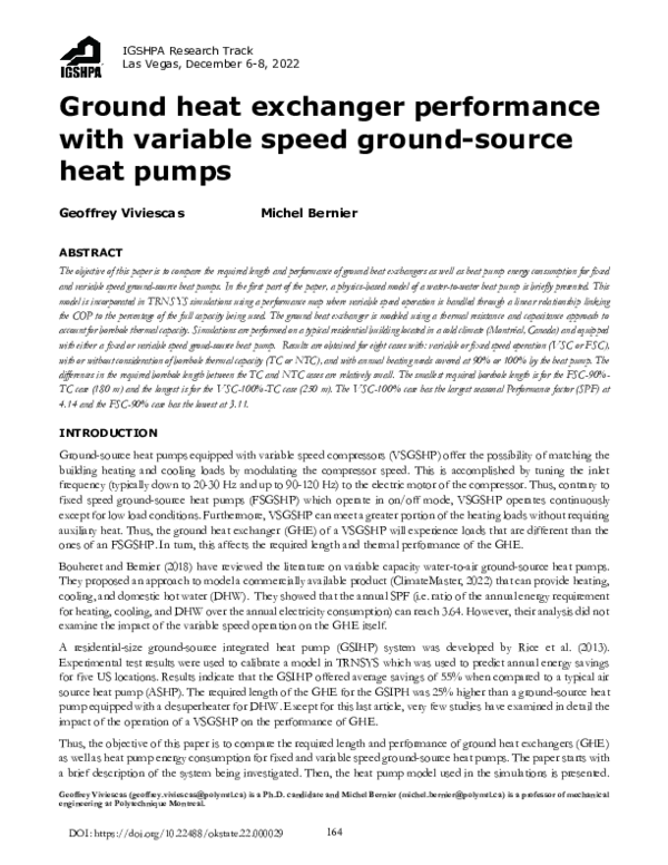 (PDF) Ground heat exchanger performance with variable speed ground ...