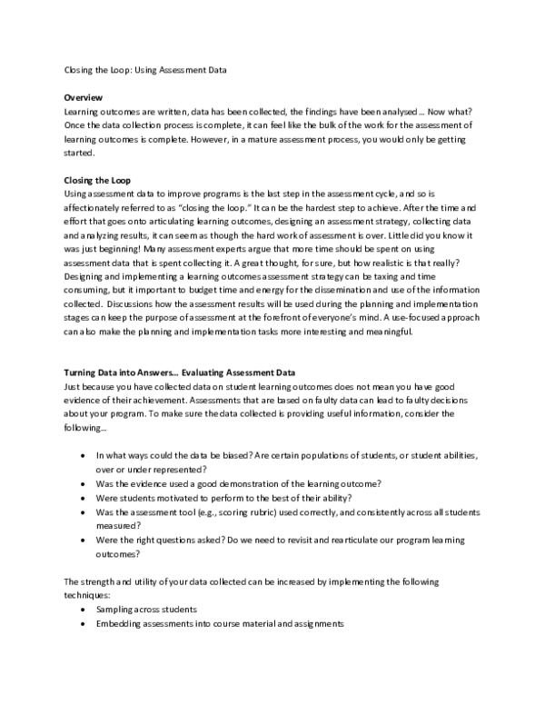 (PDF) Closing the Loop: Using Assessment Data